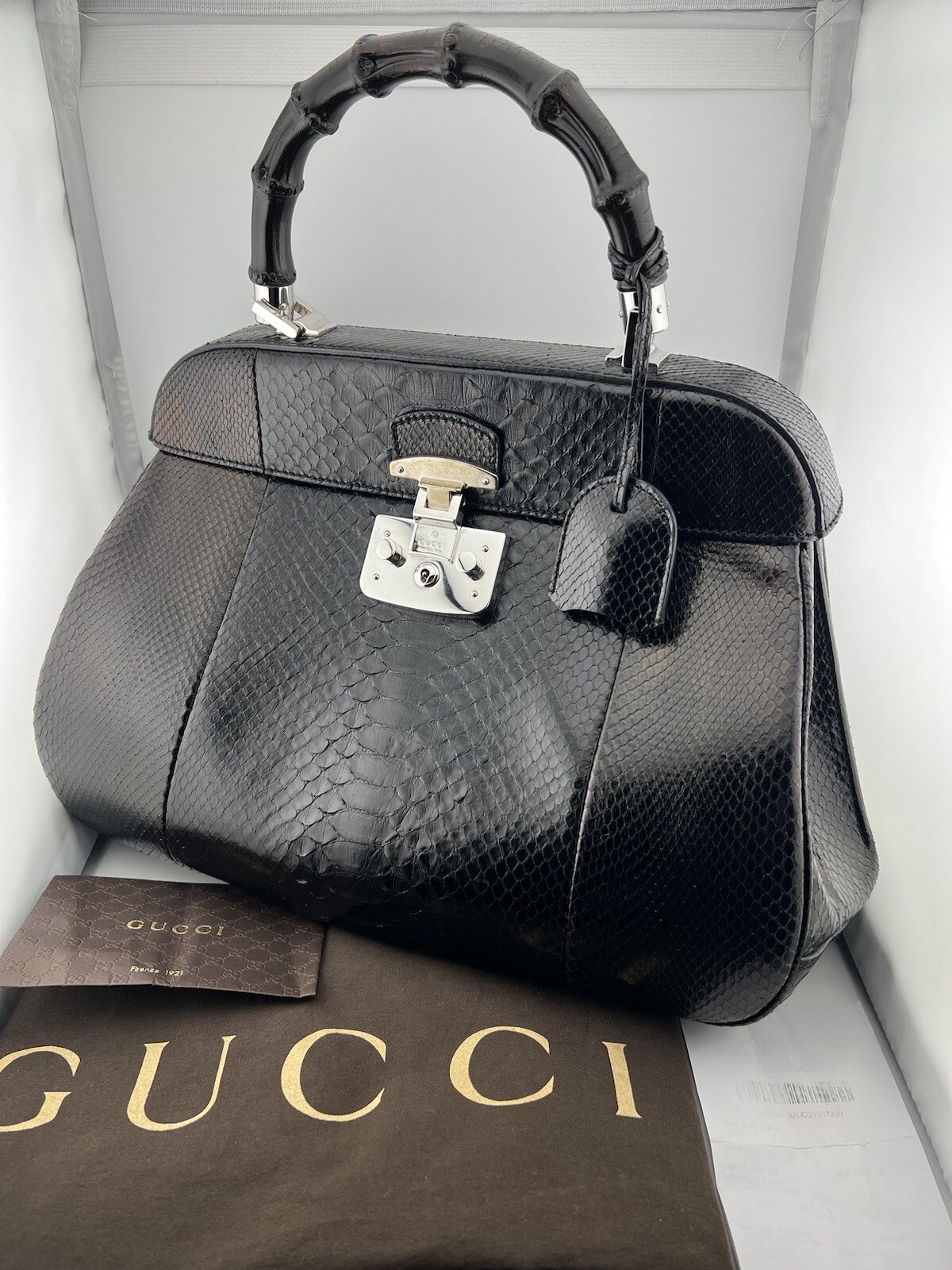 GUCCI Lady Lock Bamboo Top Handle PYTHON Bag Orig Pri… - Gem