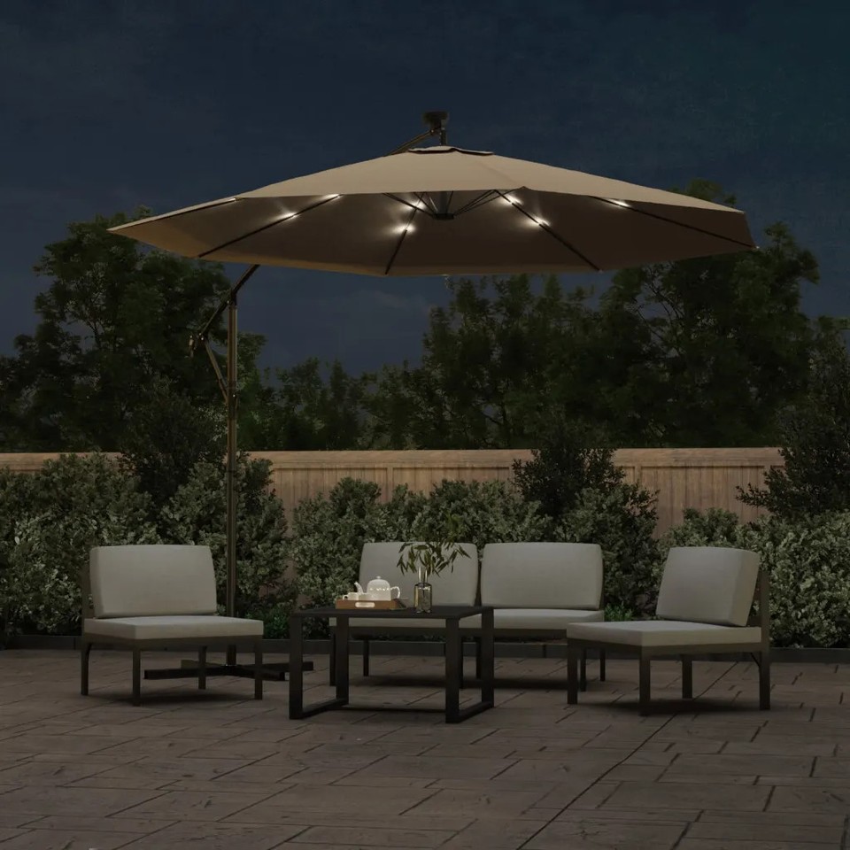 Cantilever Umbrella with LED Lights and Steel Pole 300 cm Taupe Outdoor ...