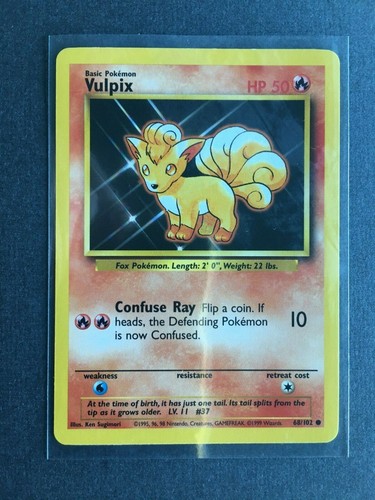 POKEMON Card BASE Set VULPIX #68/102 HP 50 Error! Misprint! - Non-Holo ...