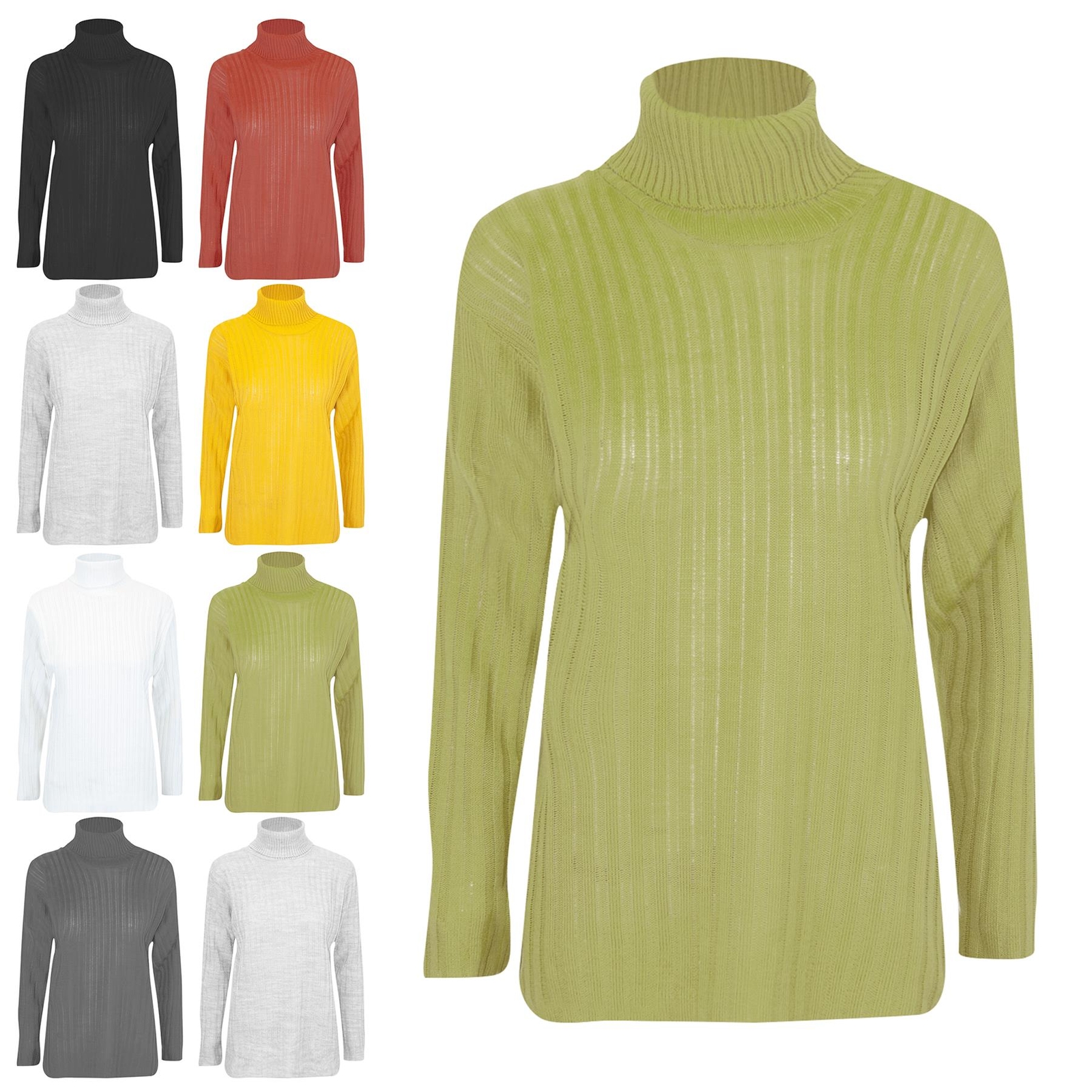 Womens Ladies Turtle High Polo Neck Cable Rib Knitted Baggy Jumper ...