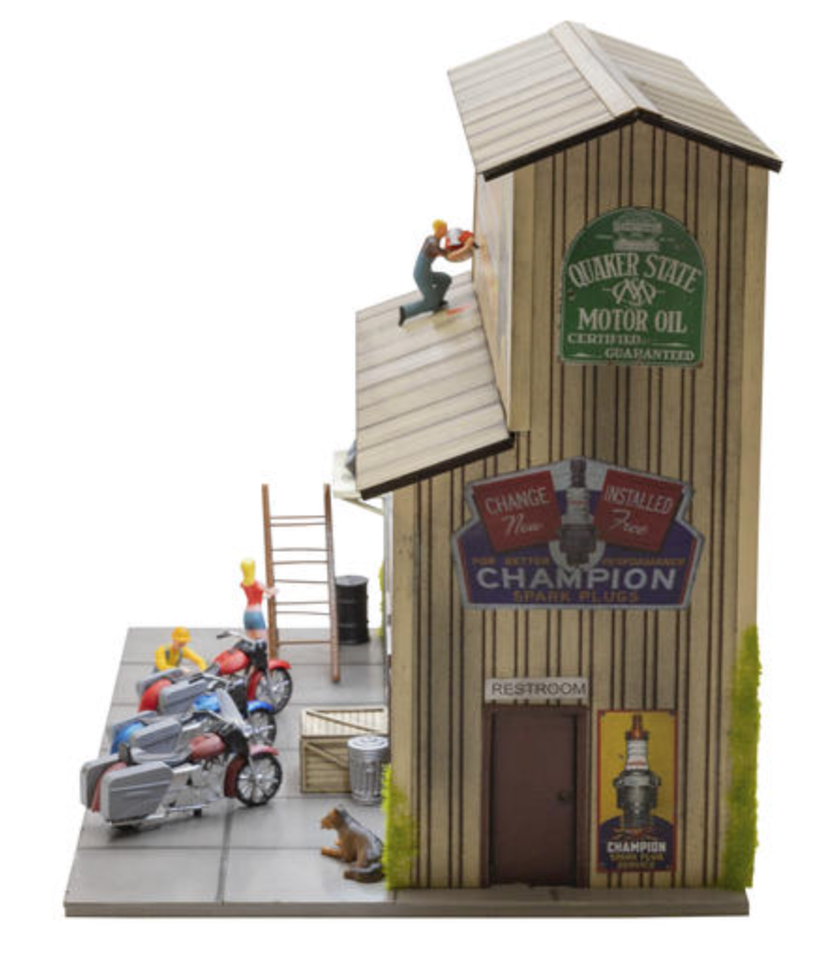 O Scale Rustic Motorcycle Shop LED Lit Exterior with Motorcycles ...