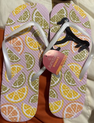 WOMENS JUNCTURE RUBBER BEACH SANDALS SIZE LARGE 11/12 Lemon Lime Design ...