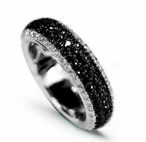 2Ct Round Lab Created Black Diamond Band Wedding Ring 14K White Gold ...