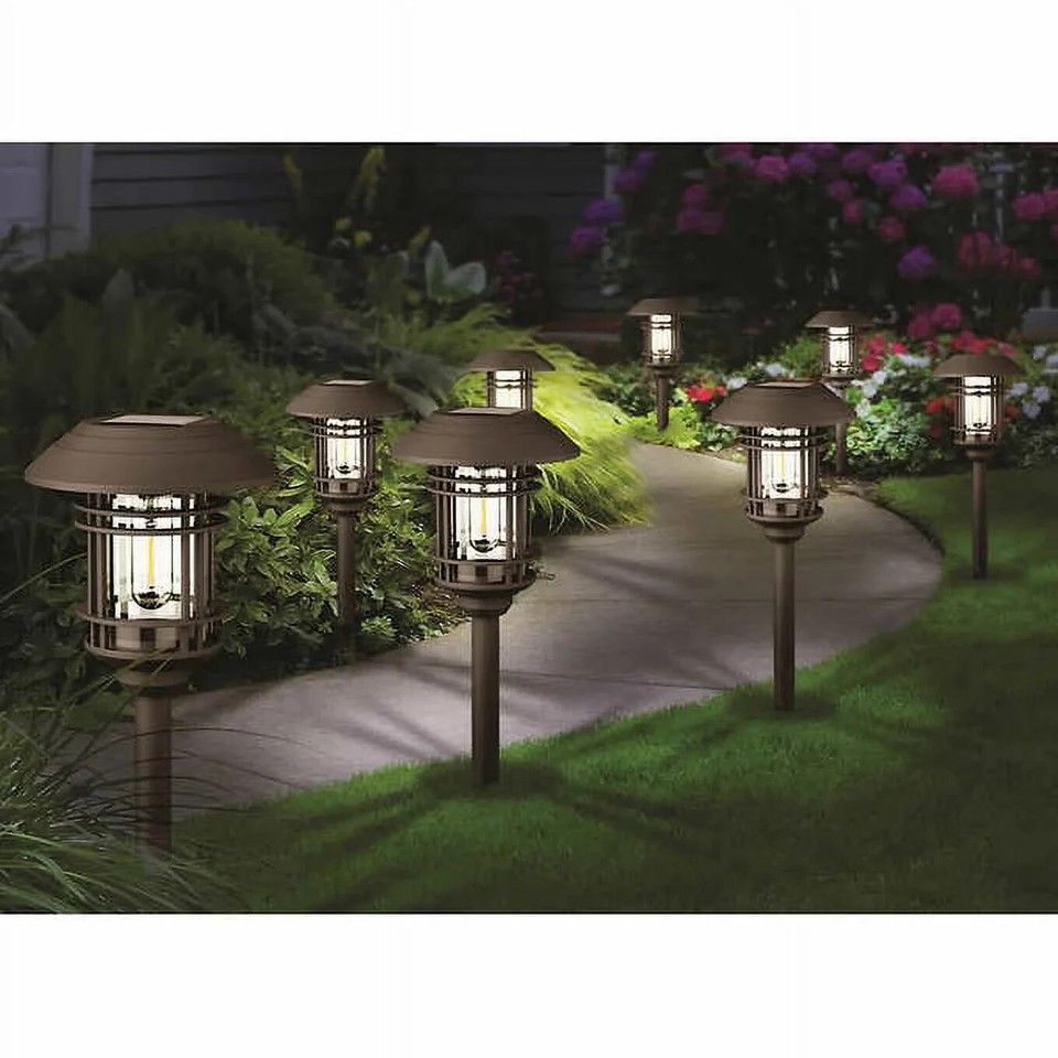 Naturally Solar 8 pc Solar LED Vintage Style Pathway Lights w/ Bronze ...