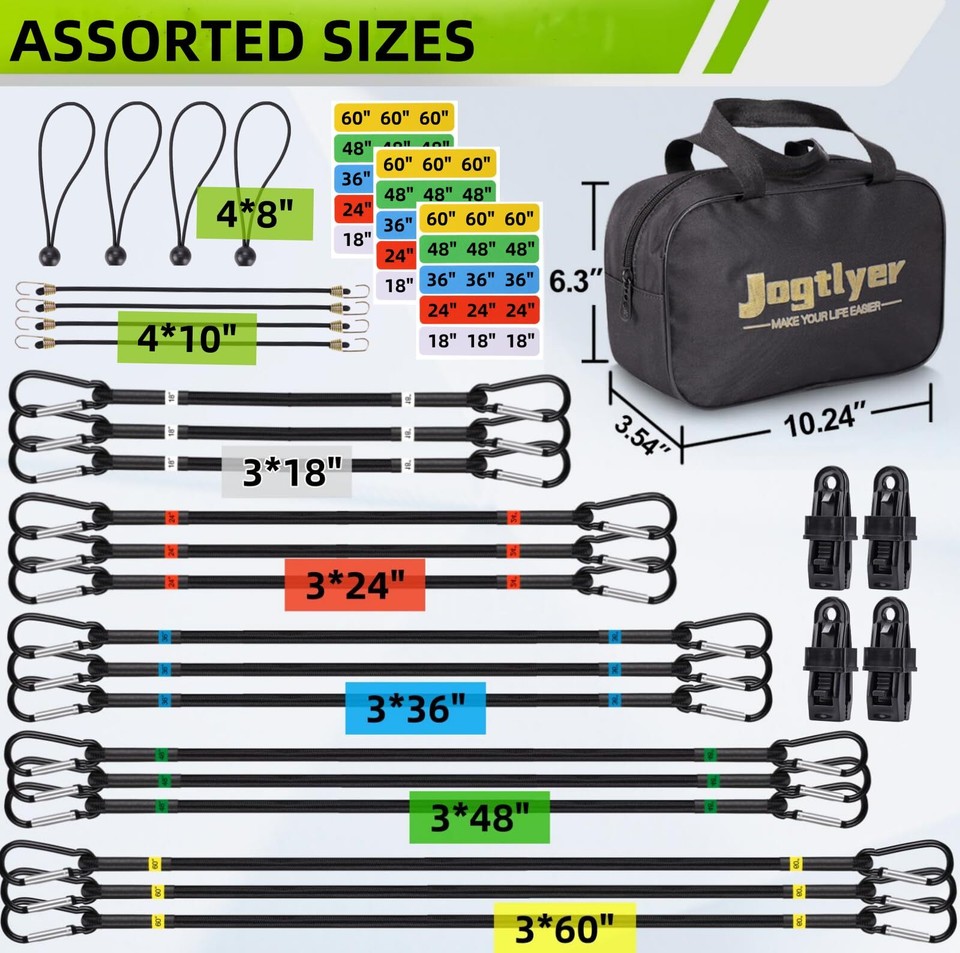 Bungee Cords Set 28pcs Heavy Duty Outdoor Roll Bungie Cord Bundle with ...