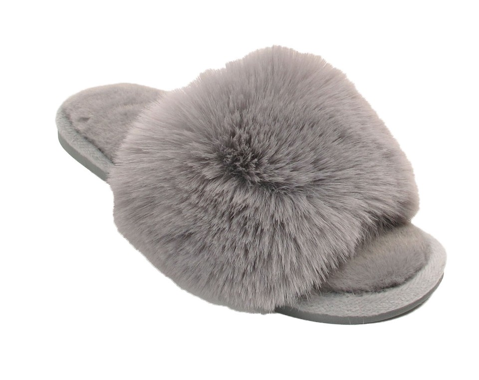 Ladies Fur Slippers Womens Fluffy Slide Sliders Winter Warm Furry Flip ...