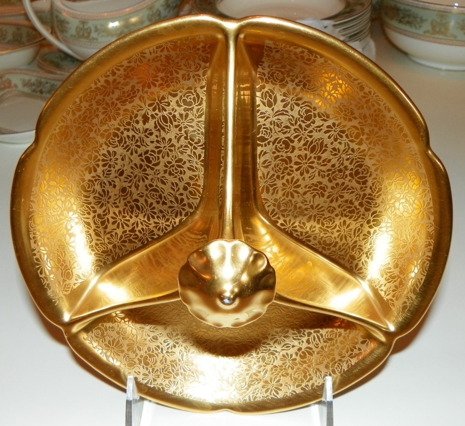 Gorgeous Vintage Pickard China 24K Gold Floral 3-Section Divided ...