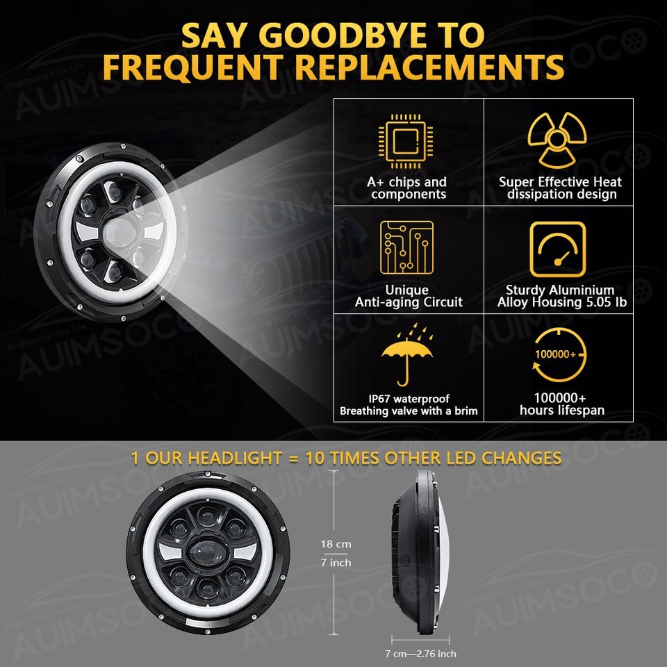 For Hummer H2 H3 H3T 06-10 7" LED Headlights 4" Fog Lights Combo Halo ...