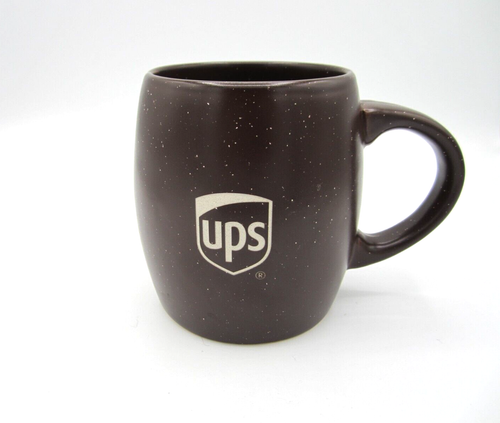 UPS Chocolate Brown, White Logo Barrel Shaped Tea Coffee Mug 16 oz (395 ...