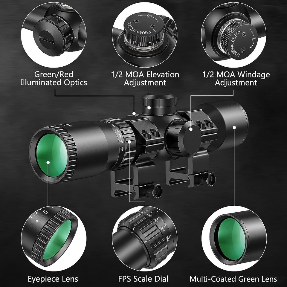 1.5-5x32 Crossbow Scope 300-450 FPS Red Green Illuminated Optic ...
