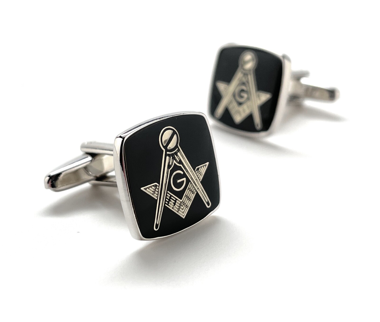 Freemason Cufflinks Freemasonry Cuff Links Silver Black Polished Enamel ...