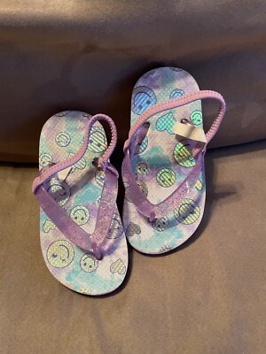 The Childrens Place Girls Size 8/9 Toddler Purple Smiley Flip Flops | eBay