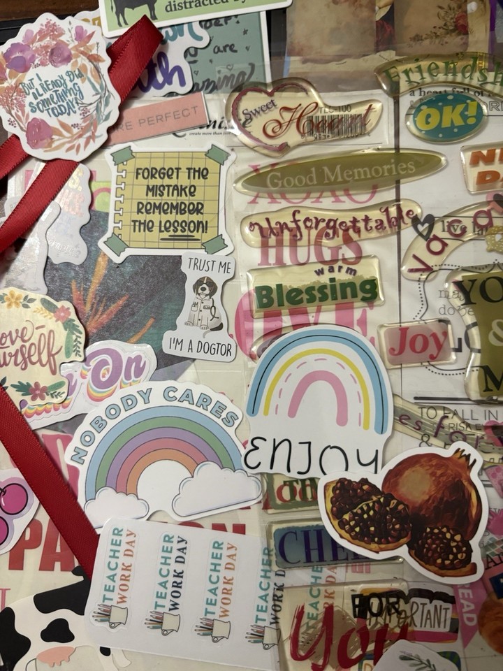 170+ Pieces Junk Journal Lot Stickers Ribbon Card Cutout Scrapbook ...