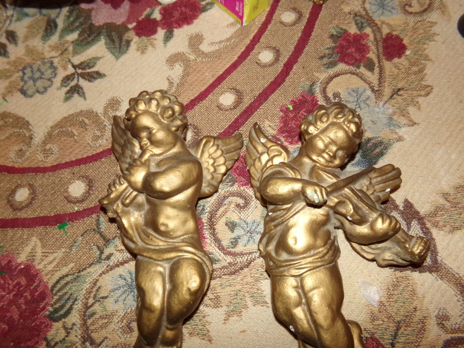 VINTAGE ANGELS CHERUBS WALL PLAQUES (2) GOLD CERAMIC/CHALK | eBay