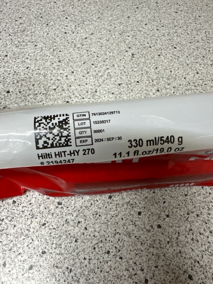 Hilti Hit-HY 270 330 ml 11.1 fl.oz Epoxy Adhesive, 2194247 EXP 09/30 ...