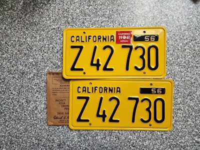 1956 California Commercial License Plates, 1961 Validation Sticker, DMV ...