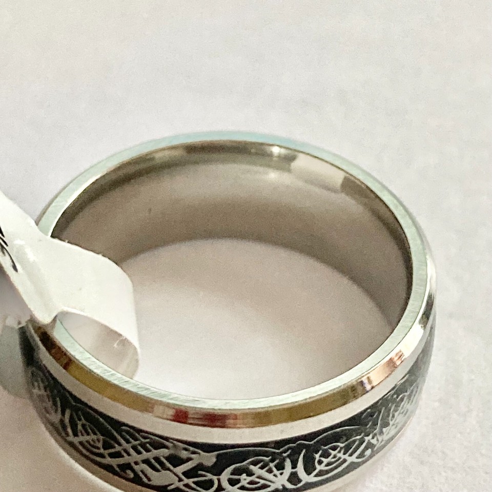 Stainless Steel Celtic Etched Band Ring Silver Tone Mens Women Size 12 ...