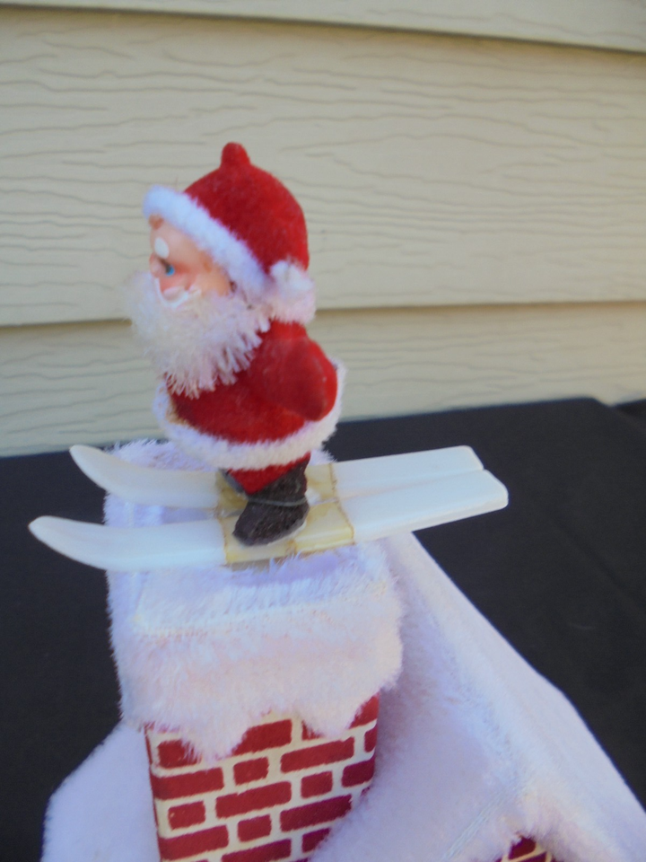 Vintage Animated Music Box Santa Skis Up Rooftop to Chimney Plays ...