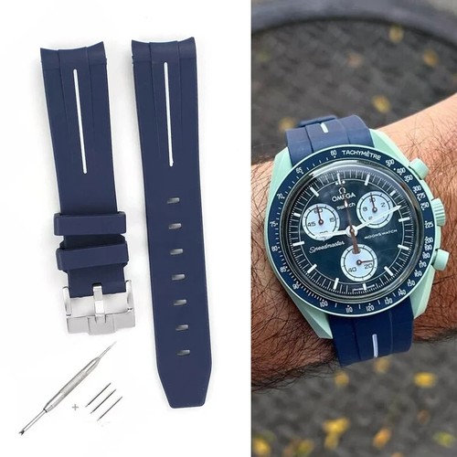 NAVY BLUE "MISSION TO" RUBBER STRAP OMEGA X SWATCH SPEEDMASTER ...