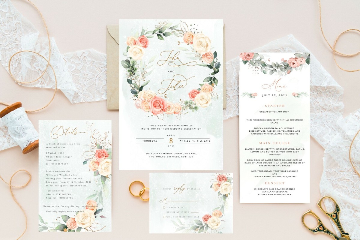 Peach Themed Wedding Invitations