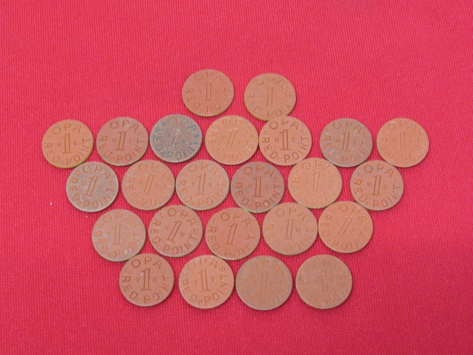 Vintage WWII OPA Lot Of 24 Ration Tokens. 22 Red and 2 Red Uncommon. | eBay