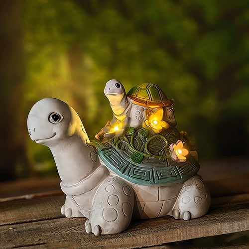 Solar Garden Outdoor Statues Turtle with Succulent and 7 LED Lights ...