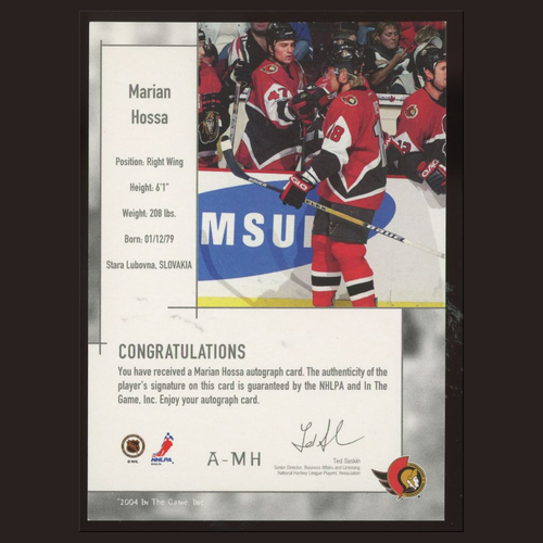 Marian Hossa Auto /170 #A-MH Autograph 2003-04 In The Game Used ...