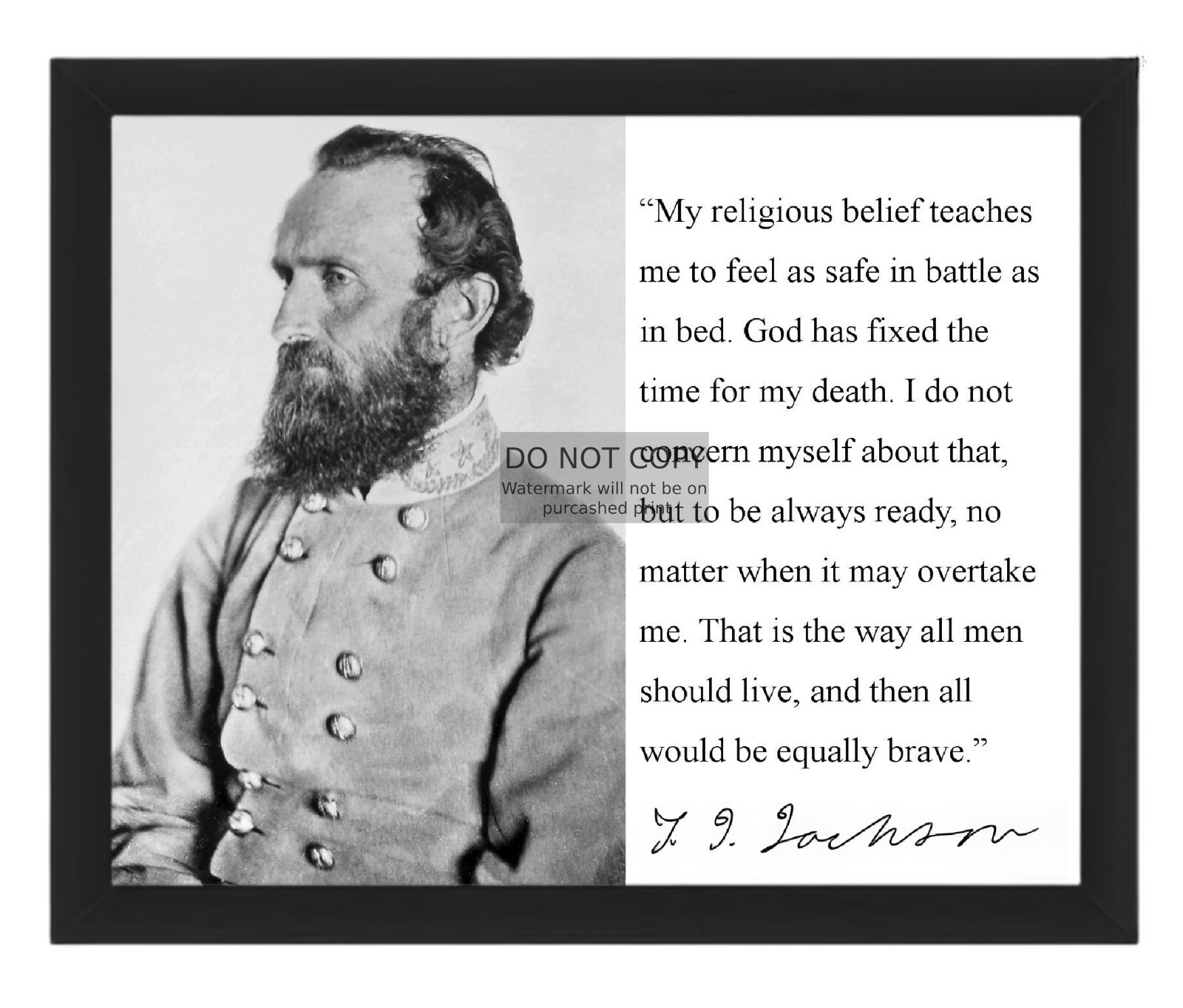STONEWALL JACKSON CIVIL WAR GENERAL RELIGOUS BELIEF QUOTE 8X10 FRAMED ...