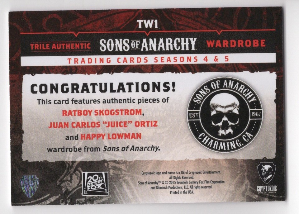 Ratboy/Juice/Happy SONS OF ANARCHY Seasons 4-5 Triple Wardrobe Costume ...