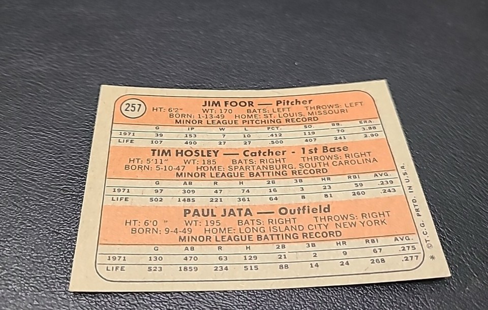 1972 Topps - 1972 Rookie Stars #257 Paul Jata, Tim Hosley, Jim Foor (RC ...