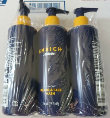 6x Bottle Enrich By Gillette Mens All In One Beard Face Wash 7.3 fl oz ...