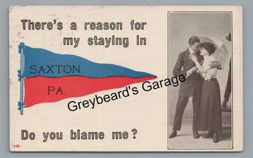 Romantic Couple Pennant SAXTON PA Bedford County Pennsylvania Postcard ...