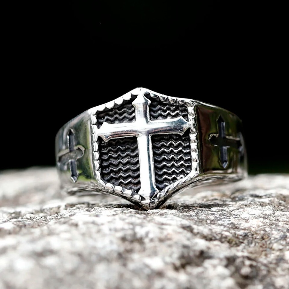 Stainless Steel Religious Cross Style Ring Men Punk Amulet Biker ...