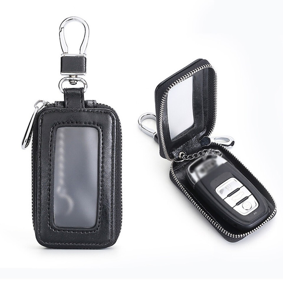 1/2Pcs Car Key Holder Cover Key Chain Bag Genuine Leather Remote Fob ...