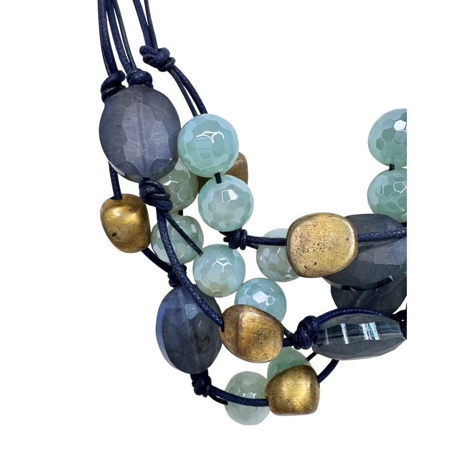 Deborah Grivas Multi-Strand Beaded Statement Necklace Blue Boho Coastal ...
