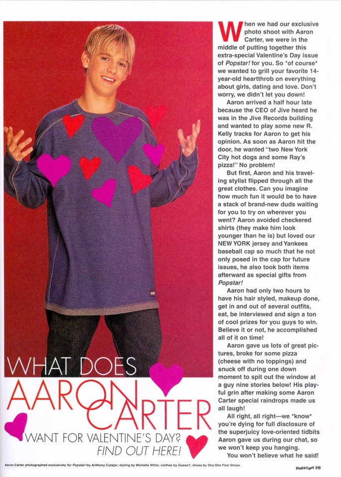 Aaron Carter - 11" x 8" Teen Magazine Pinup Mini-Poster Clipping - 2002 ...