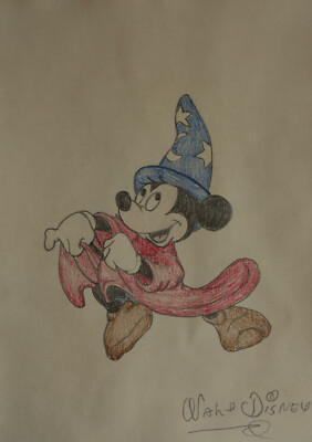 Rare cartoon drawing, production cel Walt Disney Mickey Mouse, signed ...
