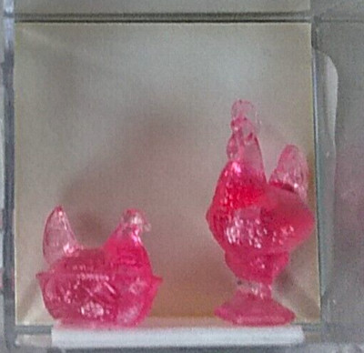 Dollhouse Miniature Chrysnbon Rooster & Nesting Hen set in Pink 1:12 ...