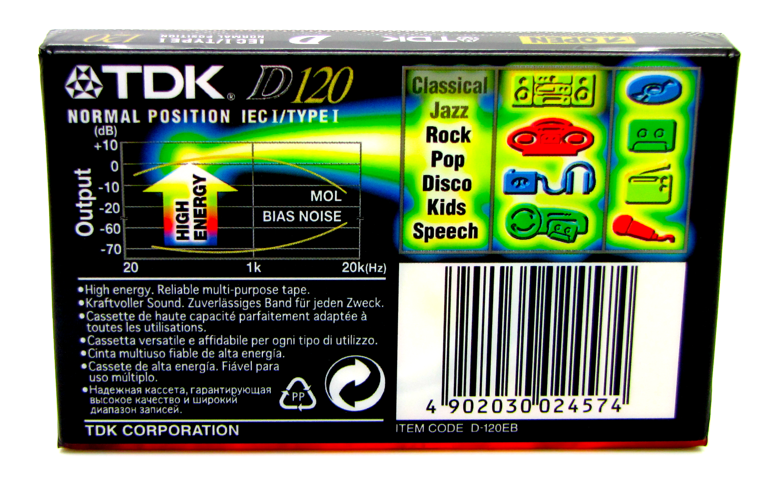 TDK D120 DYNAMIC 120 Minutes Ferric Type I Blank Audio Cassette Tape ...