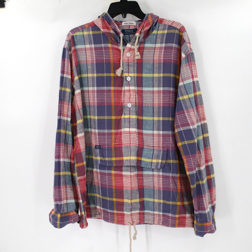 Polo Ralph Lauren hoodie Men Large Authentic Plaid Indian Madras Hooded ...