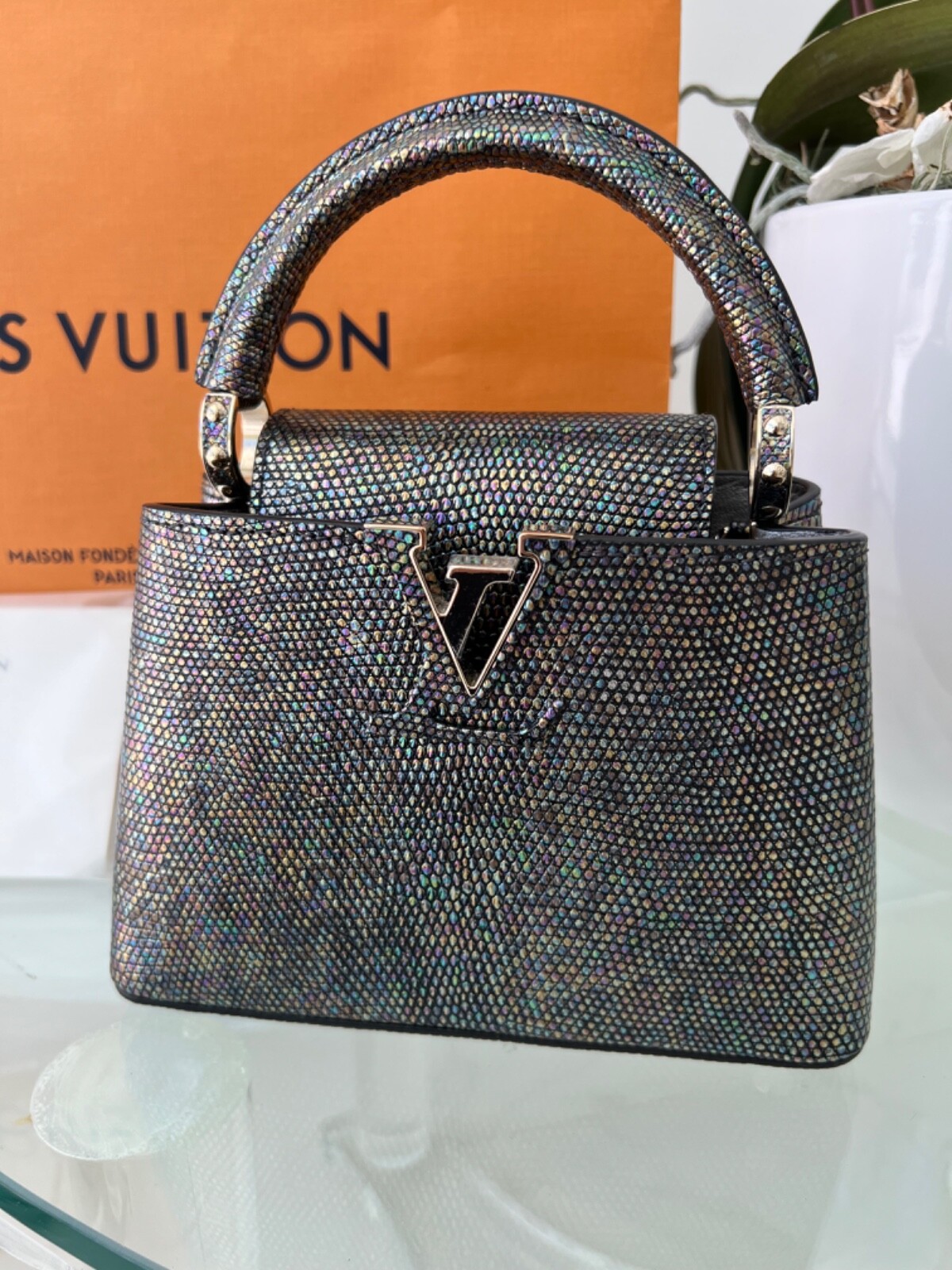 Louis Vuitton limited edition metallic lizard capucines crossbody ...