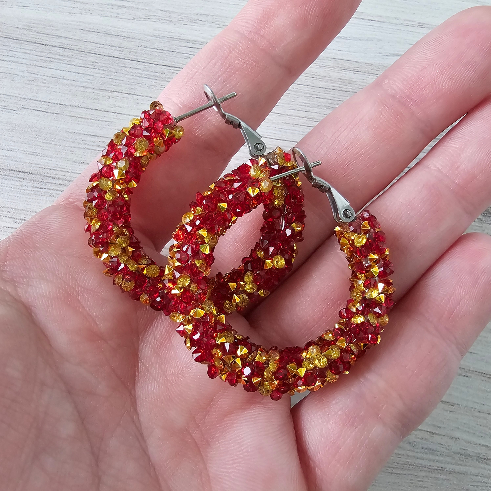 Red & Gold Chunky Glitter Hoops, Hypoallergenic Stainless Steel ...
