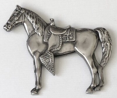 Vintage Sterling Silver Extra Large Equestrian Horse Fancy Saddle Pin ...