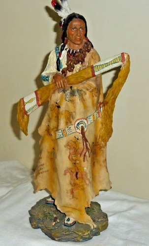 Native American Indian Warrior W Buffalo Robe Resin Composite Sculpture ...