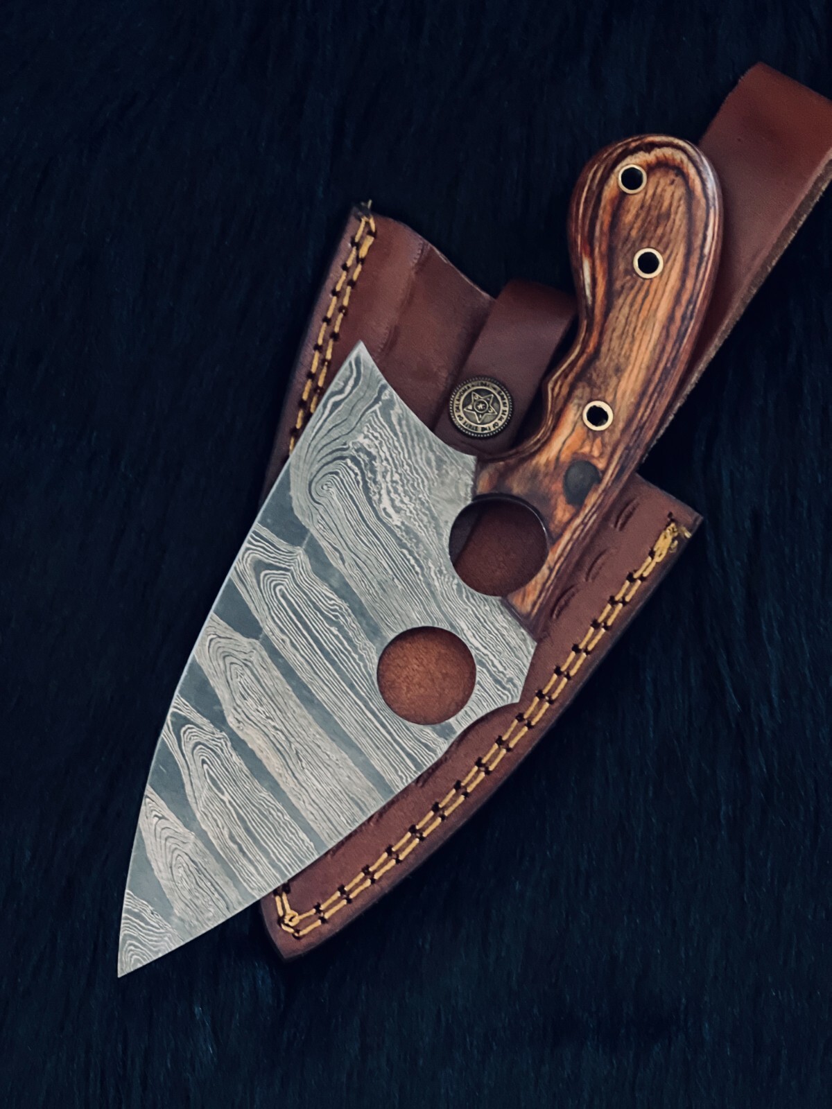 YAK_BLADES|9" Custom Handmade Ladder Damascus Steel Cleaver Hunting ...