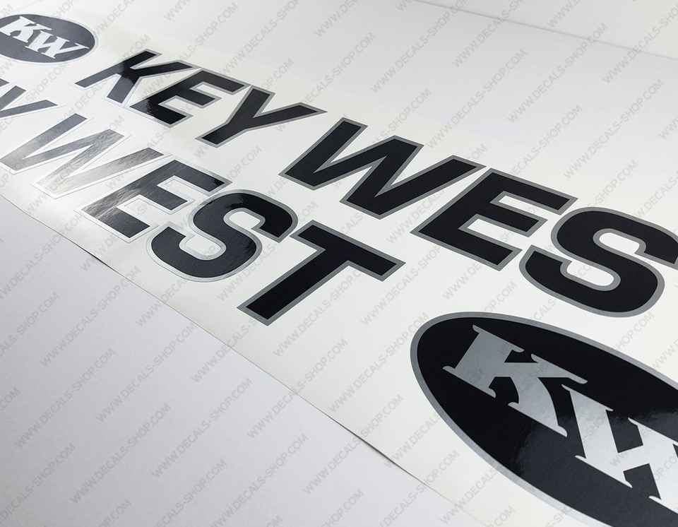 KEY WEST BOAT LOGO DECALS BLACK/SILVER STICKERS 38" x 4.4" 2pcs. | eBay