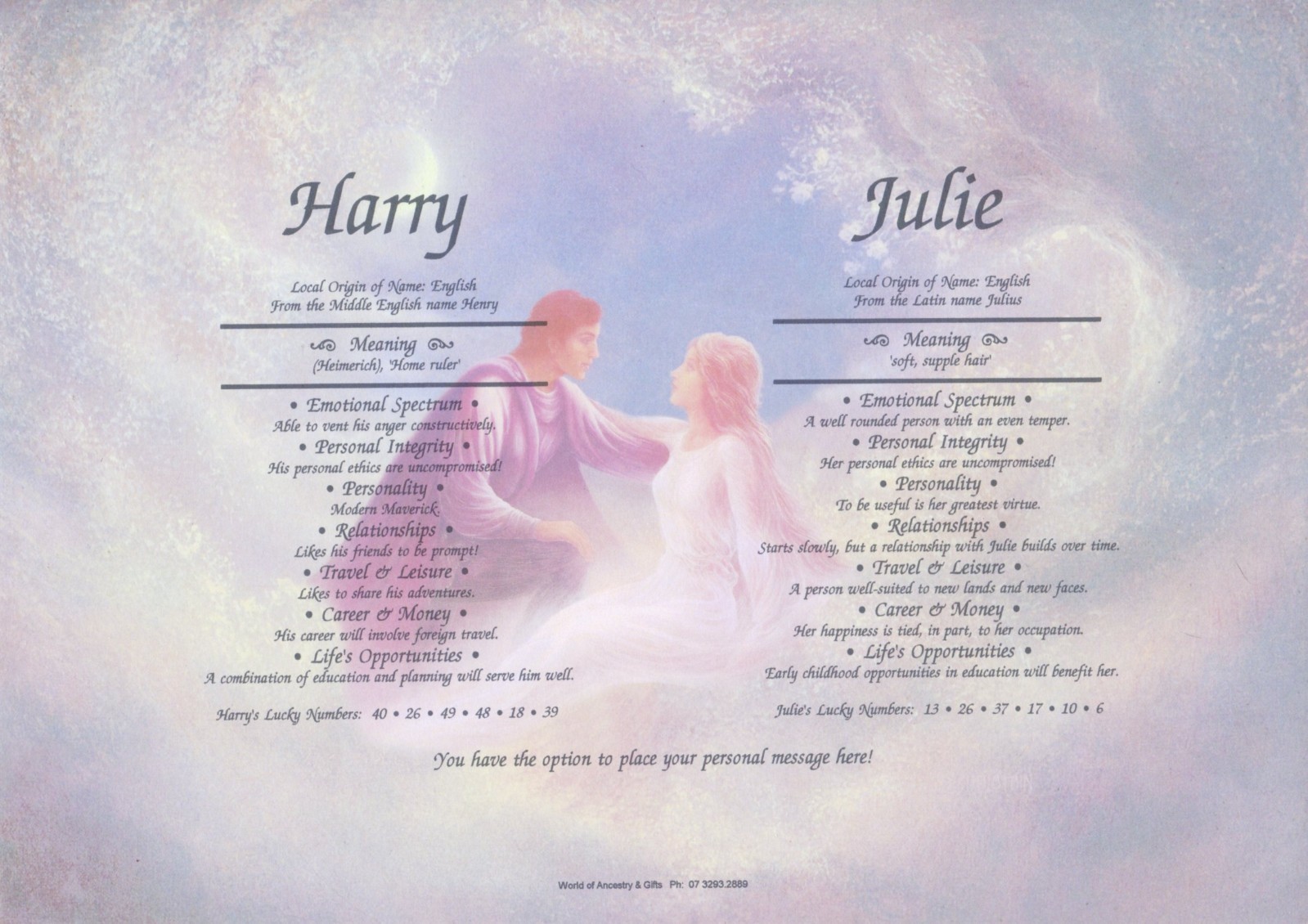 Personalised Gift First Name Meanings Certificate Engagement Wedding ...