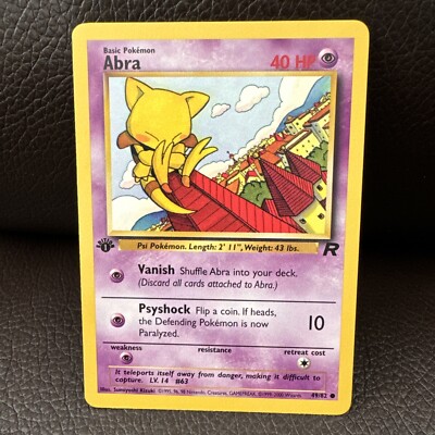 1st Edition Abra 49/82 Team Rocket Set Rare Vintage Pokemon Card - NM ...