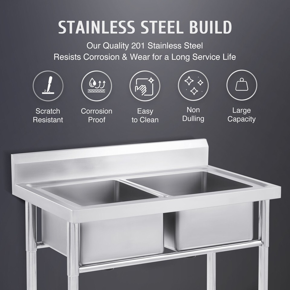 Freestanding Kitchen Sink Commercial Utility Stainless Steel Sink 2 ...