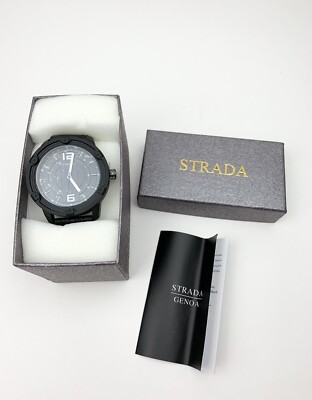 Strada Men’s Black Watch Dial Black Vegan Leather Strap New | eBay